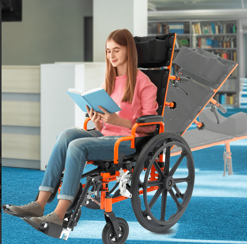 Ziggo Pro Reclining Mobility Pediatric Wheelchair, Orange, 12"